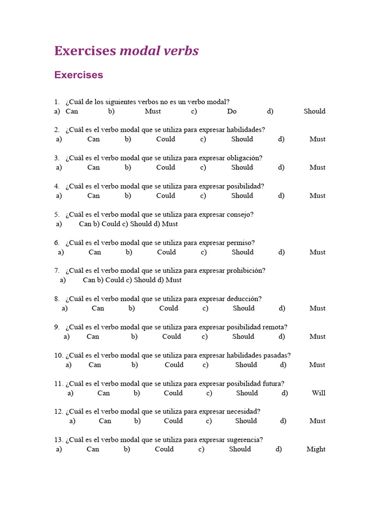 Modal Verb Exercises Part 2 | PDF