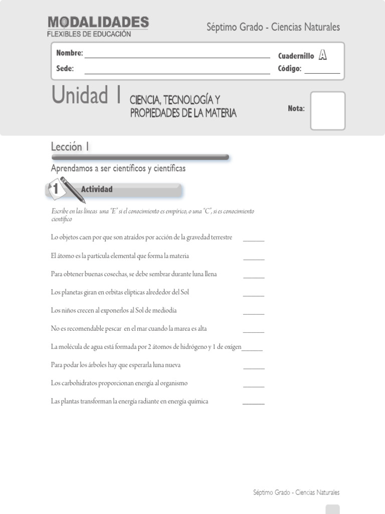 Actividades de Ciencias Naturales 7mo | PDF | Átomos | Biología Celular)