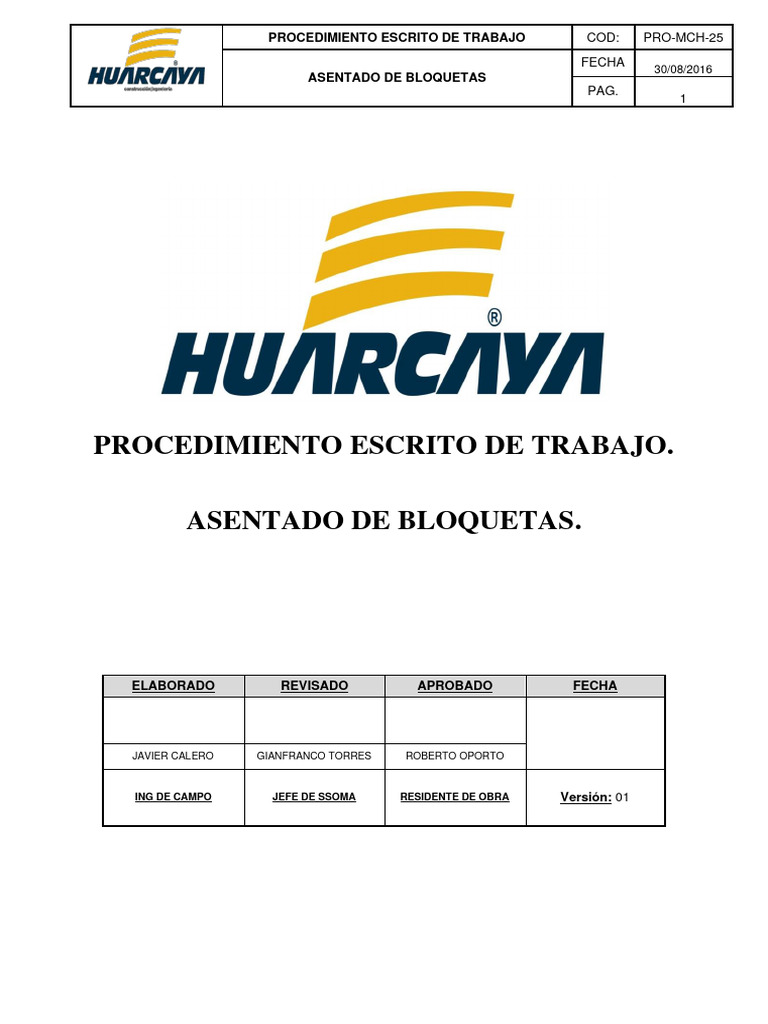 Procedimiento de Asentado de Bloquetas | PDF | Albañilería | Hormigón
