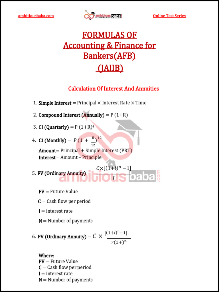 Formula Sheet For AFB by - Ambitious - Baba | PDF