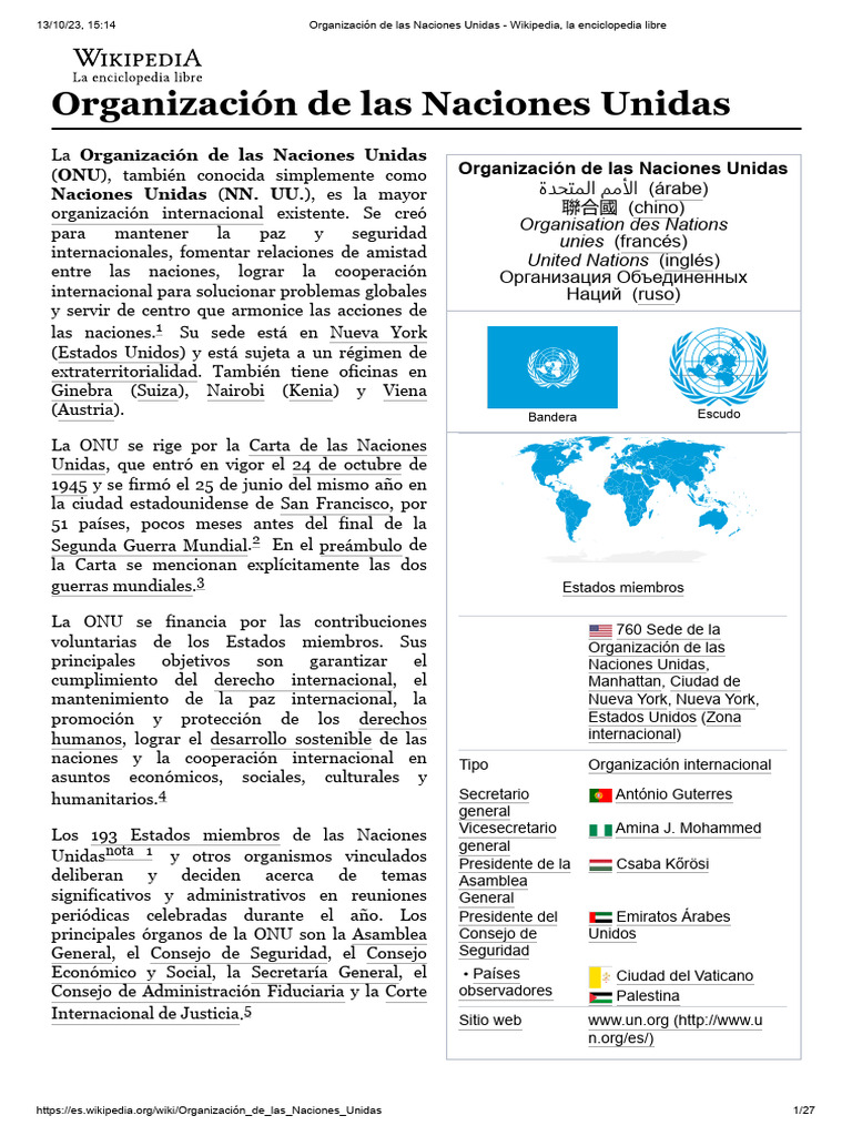 Organización de Las Naciones Unidas - Wikipedia, La Enciclopedia Libre ...