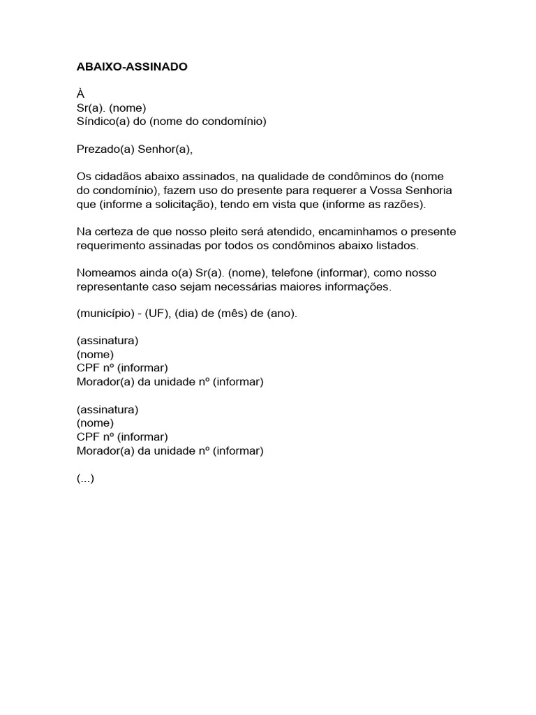 Modelo Abaixo Assinado | PDF