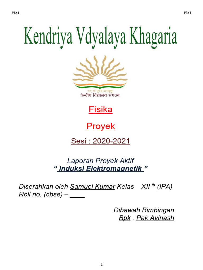Proyek Fisika Kelas-XII (2021-22) - Proyek Investigasi | PDF