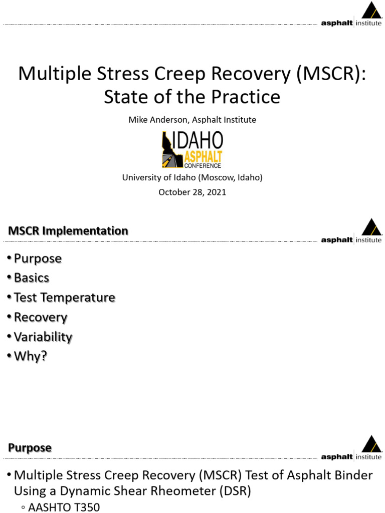 MSCR State of The Practice | PDF | Creep (Deformation) | Deformation ...