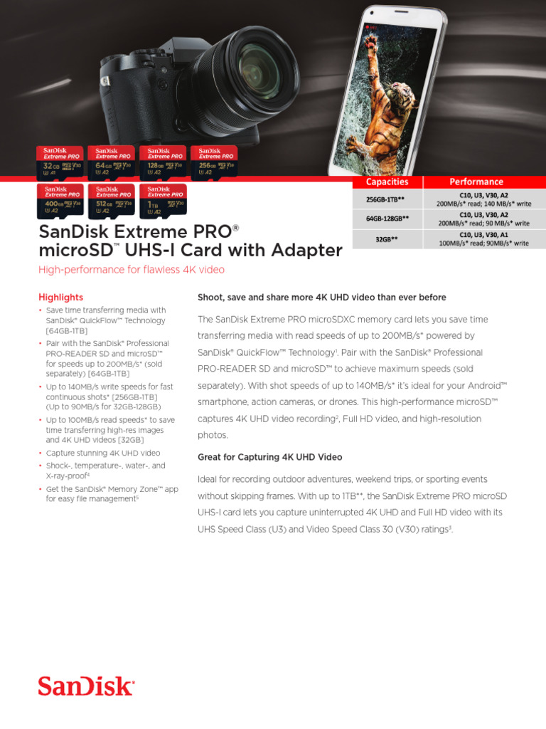 Data Sheet Extreme Pro Uhs I Microsd 200mbps Pdf Computing
