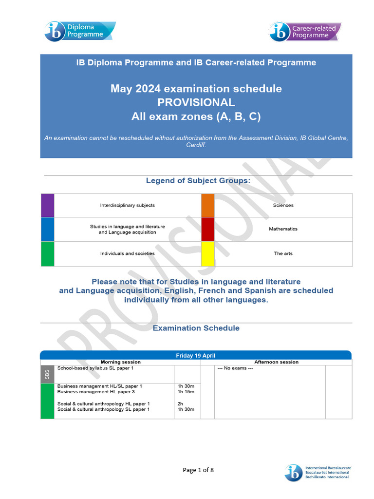 IB May 2024 Exam Schedule | PDF