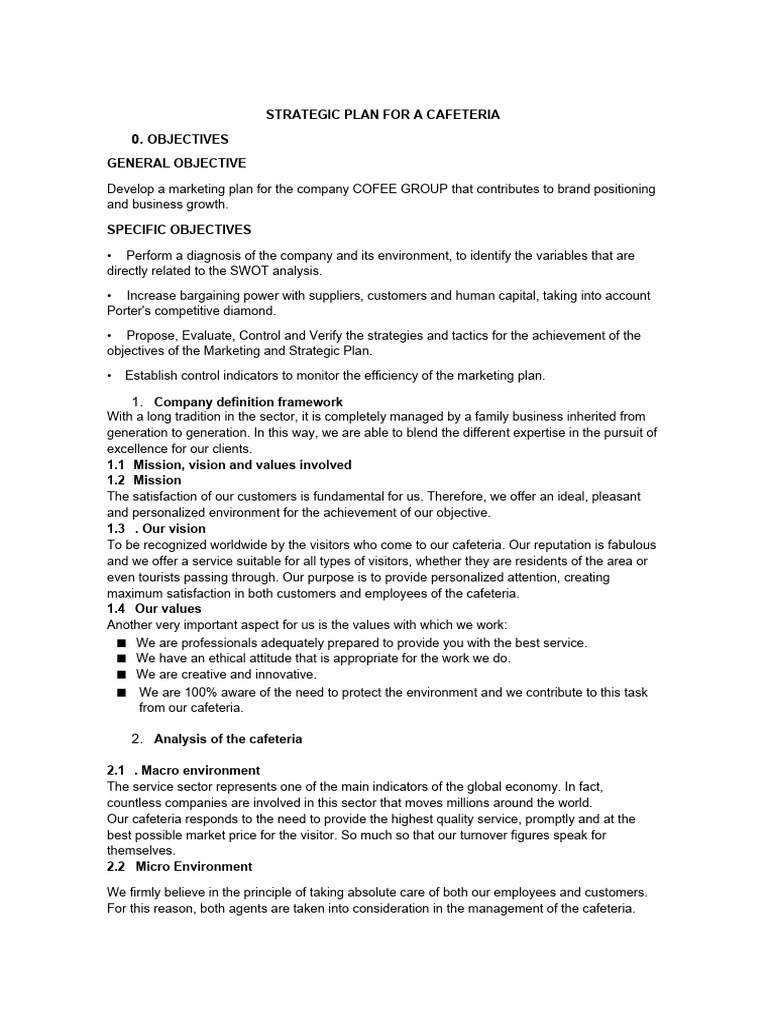 Strategic Plan of A Cafeteria | PDF
