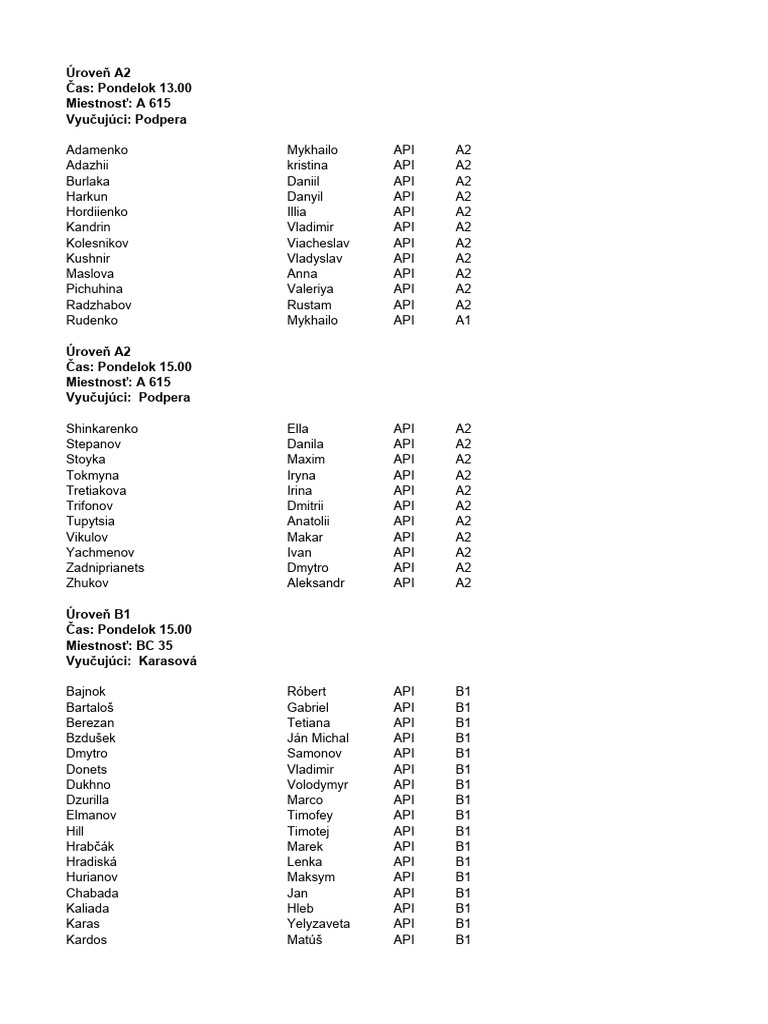 Rozvrh - Vyucby - Predmetu - Anglicky - Jazyk - 2 - 2023-2024 - (Odpovede) 3 | PDF