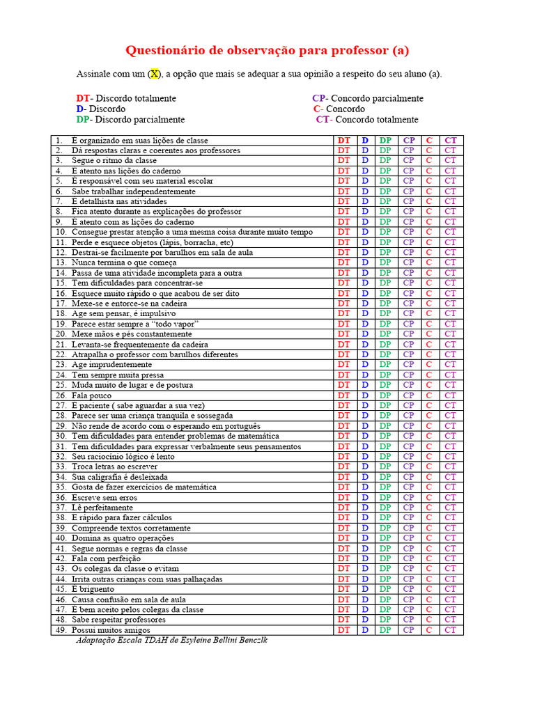 Questionario de TDAH Novo | PDF