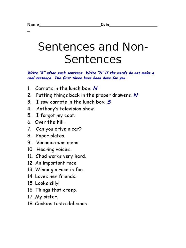 Sentence Non Sentence Practice | PDF