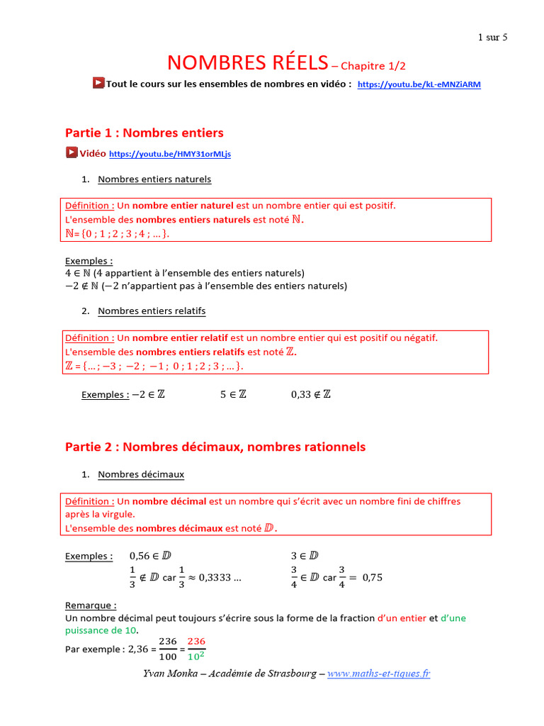 19NombresReels1M | PDF | Entier relatif | Nombre rationnel