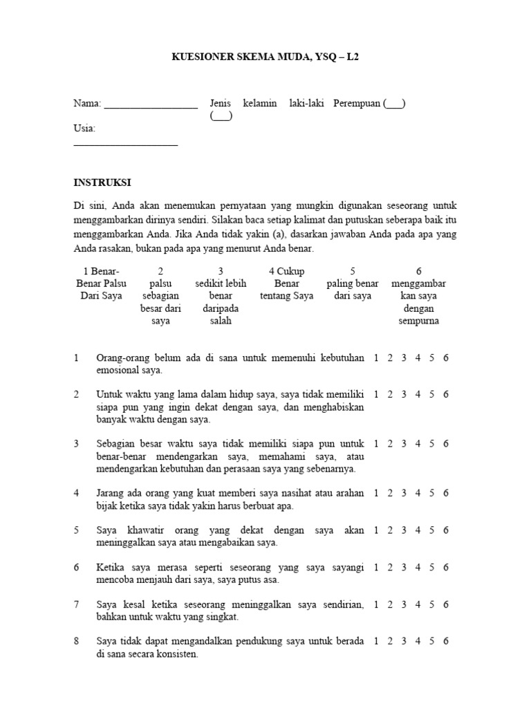 Kuesioner Skema Young | PDF