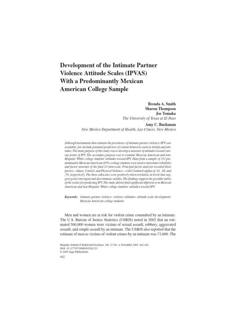Smith Et Al 2005 Development of The Intimate Partner Violence Attitude ...