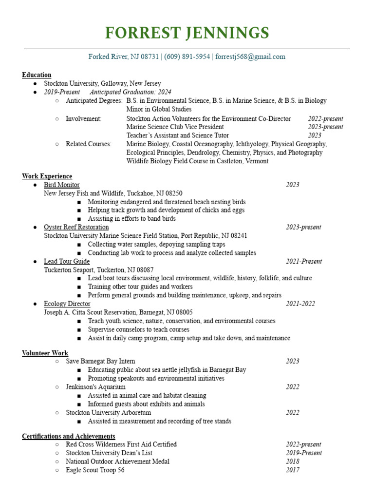 Forrest Jennings Resume 2023 | PDF | Earth Sciences | Environmental ...