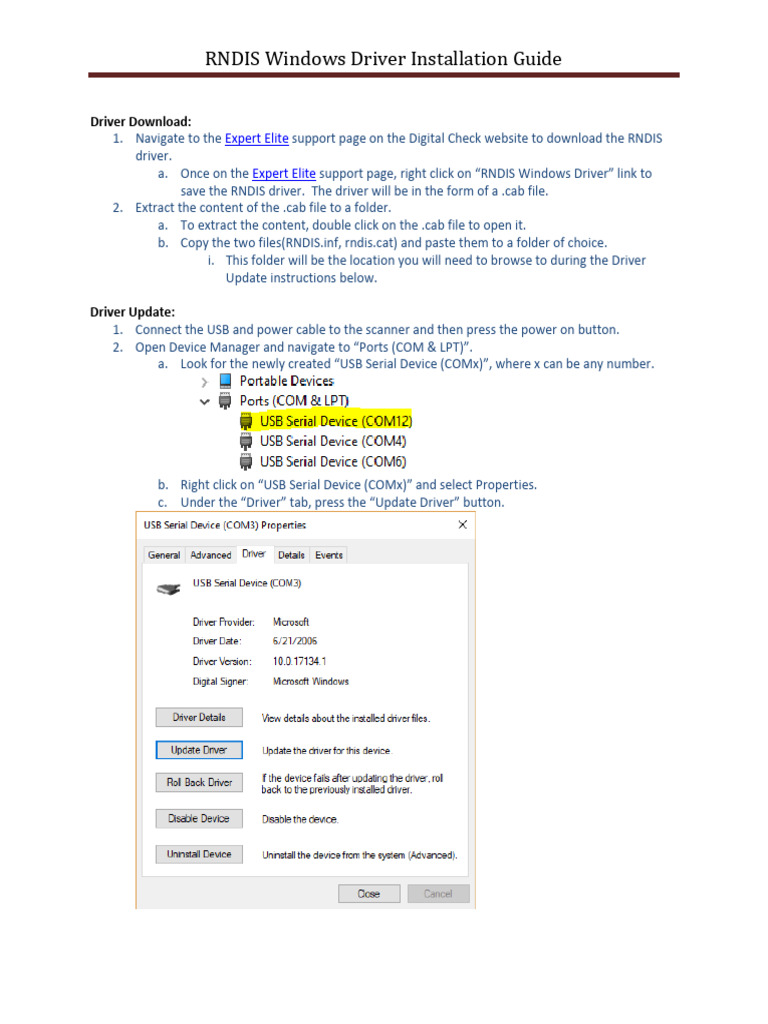 RNDIS Windows Driver Installation Guide v1.2 | PDF