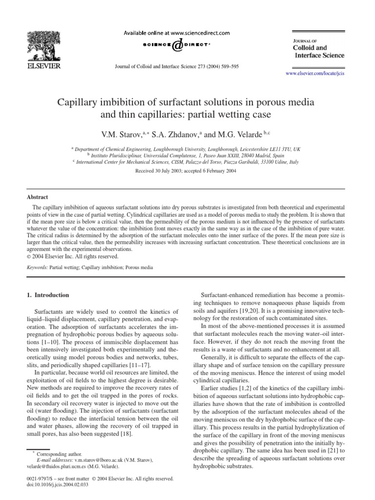 Capillary Imbibition of Surfactant Solutions in Porous Media and Thin ...