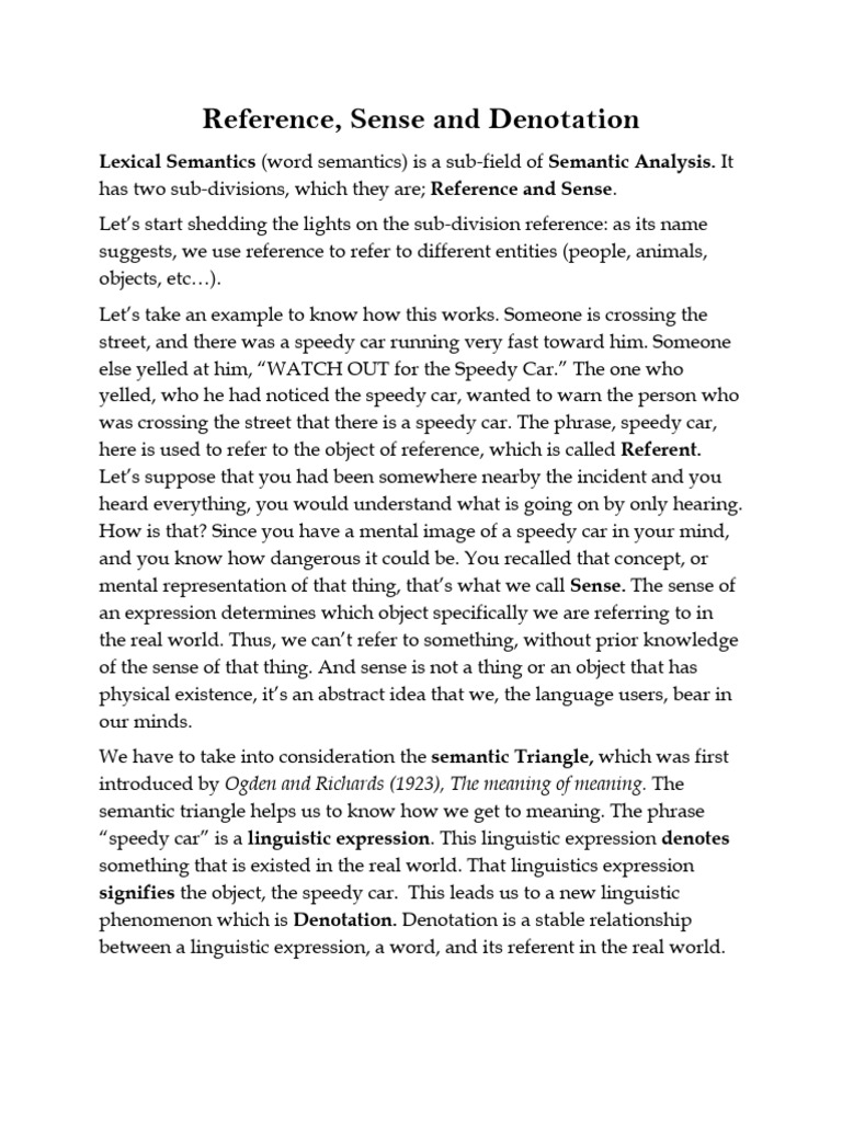 Reference, Sense and Denotation in English Semantics | PDF | Linguistics | Phrase