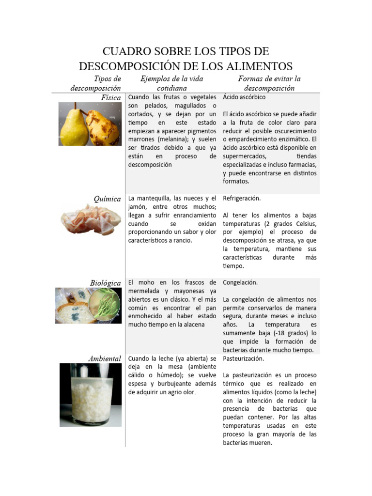 Tipos y Ejemplos de Descomposición Alimentaria | PDF | Alimentos ...
