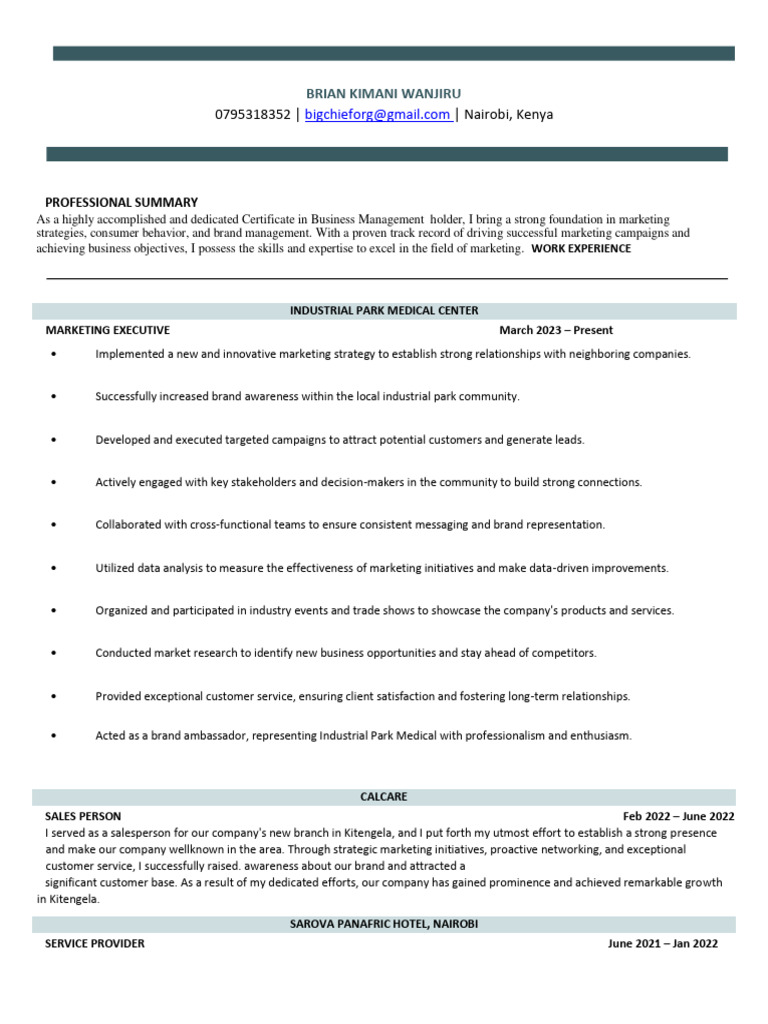 Brian Kimani CV - Updated | PDF