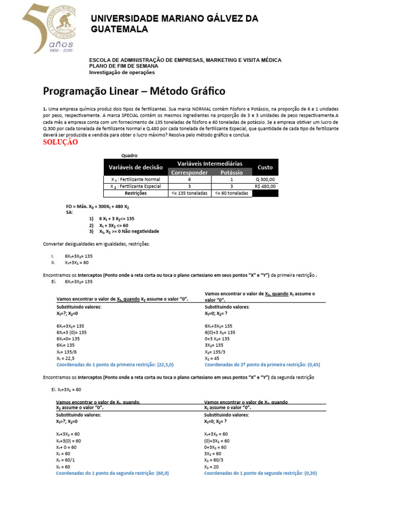 Exercícios Resolvidos Programação Linear | PDF