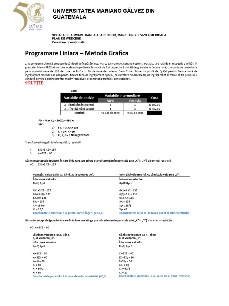 Exerciții Rezolvate Programare Liniară | PDF