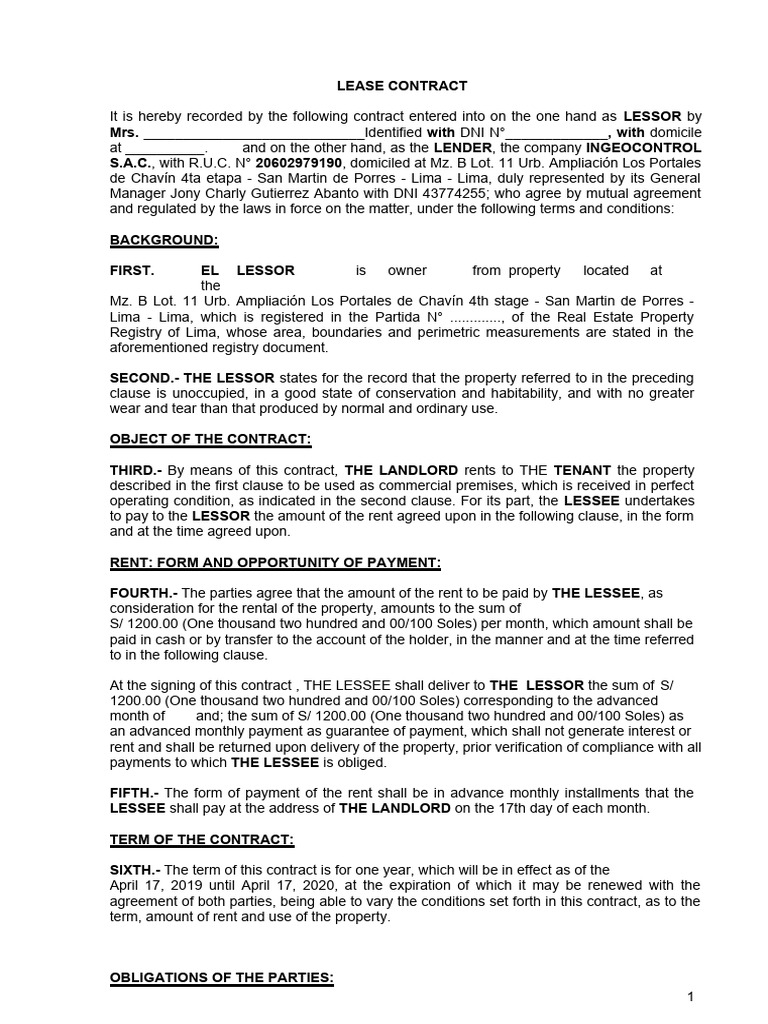 Local Rental Contract Model | PDF | Lease | Environmental Law
