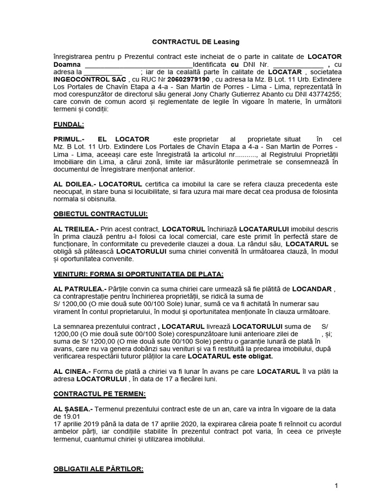 Model de Contract de Închiriere Local | PDF