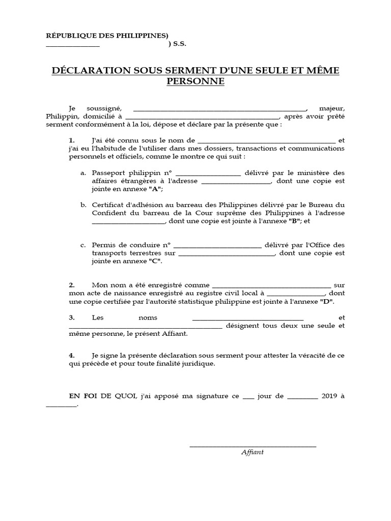 Échantillon - Affidavit Dune | Download Free PDF | Déclaration sous ...