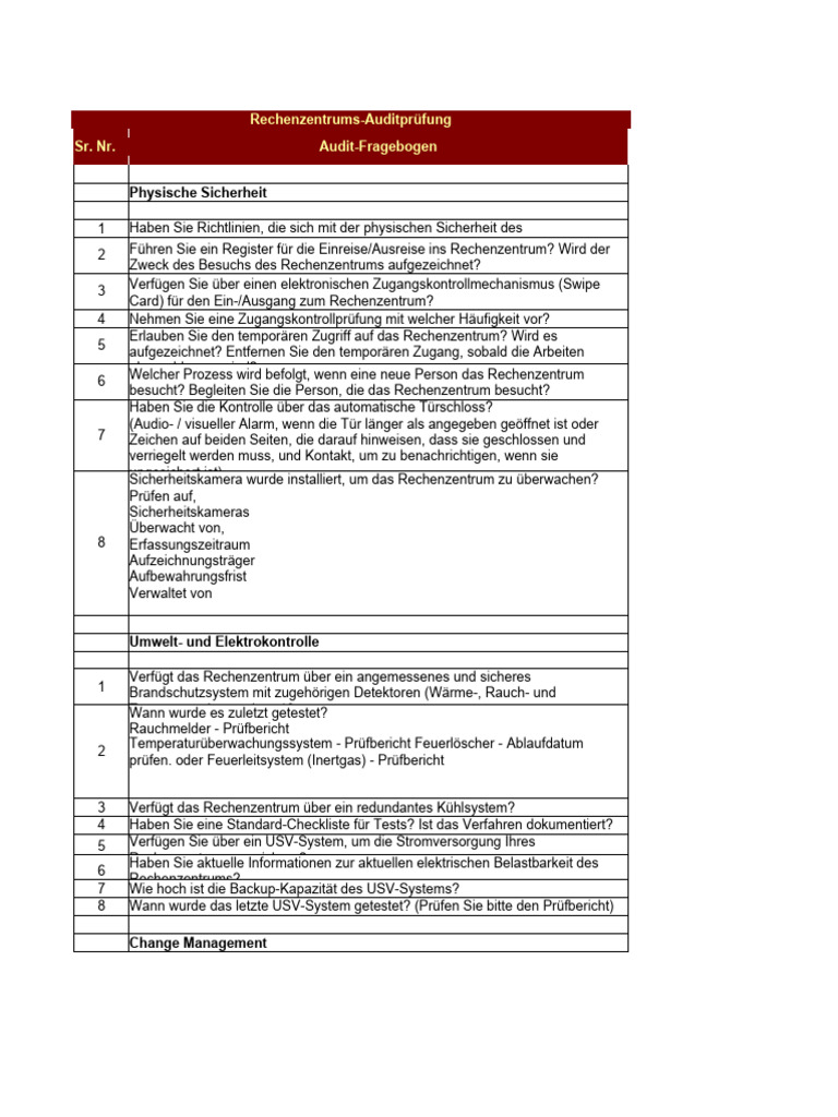 Data Center Audit Checklist | PDF Data Center Audit Checklist | PDF