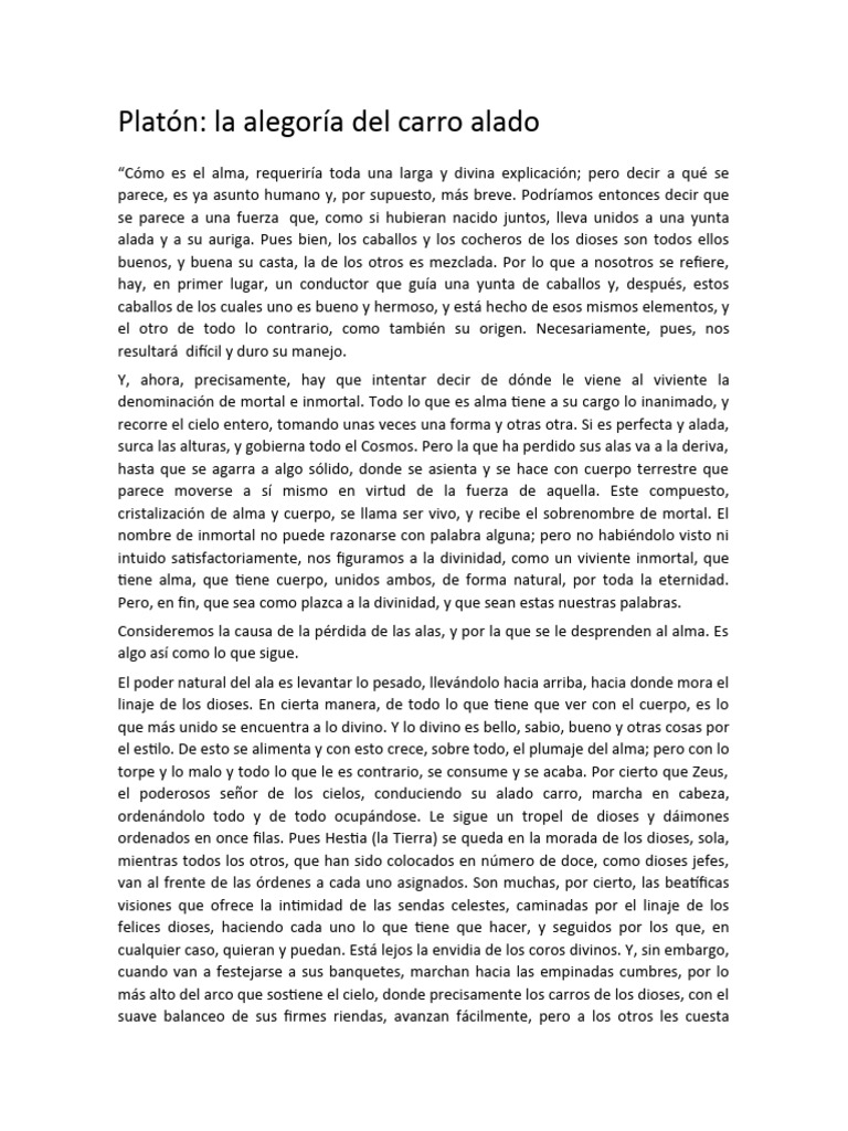 Platón La Alegoría Del Carro Alado | PDF
