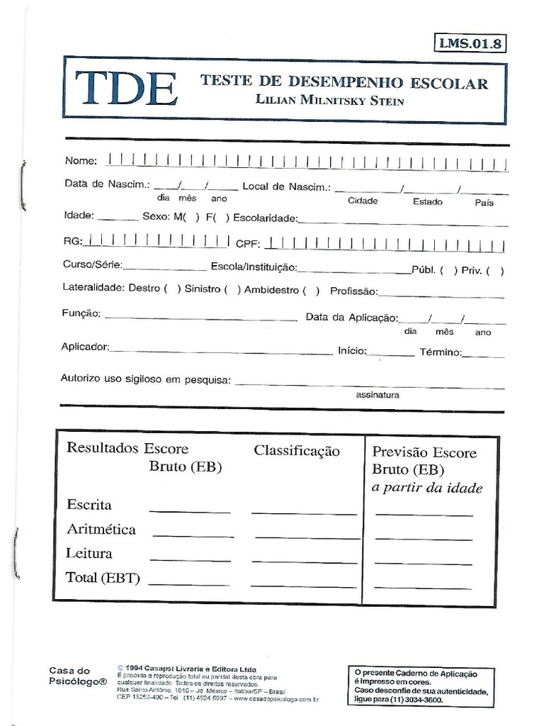 TDE - Caderno de Aplicação | PDF
