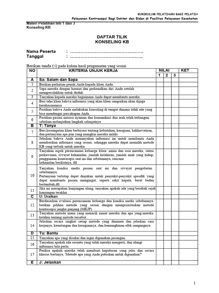 Daftar Tilik Konseling KB | PDF | Kesehatan Holistik