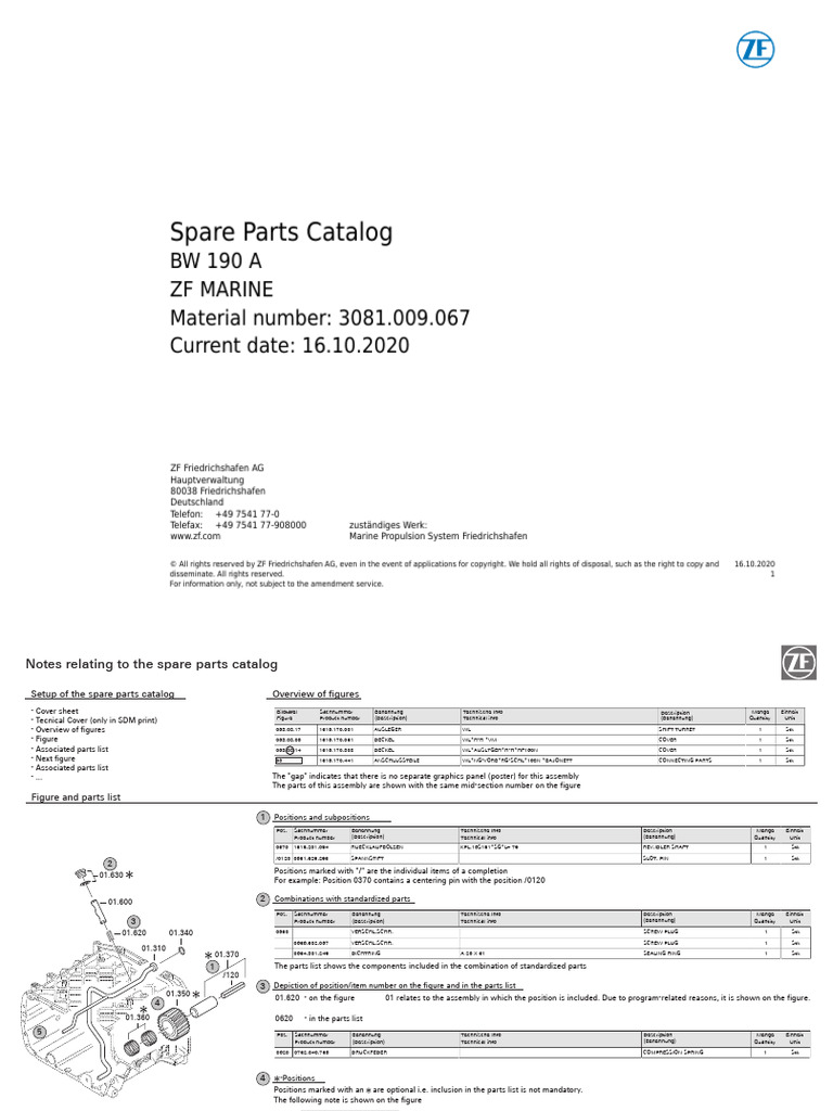 en - Spare Parts Manual ZF BW-190-A (NP 3081 009 067) | PDF
