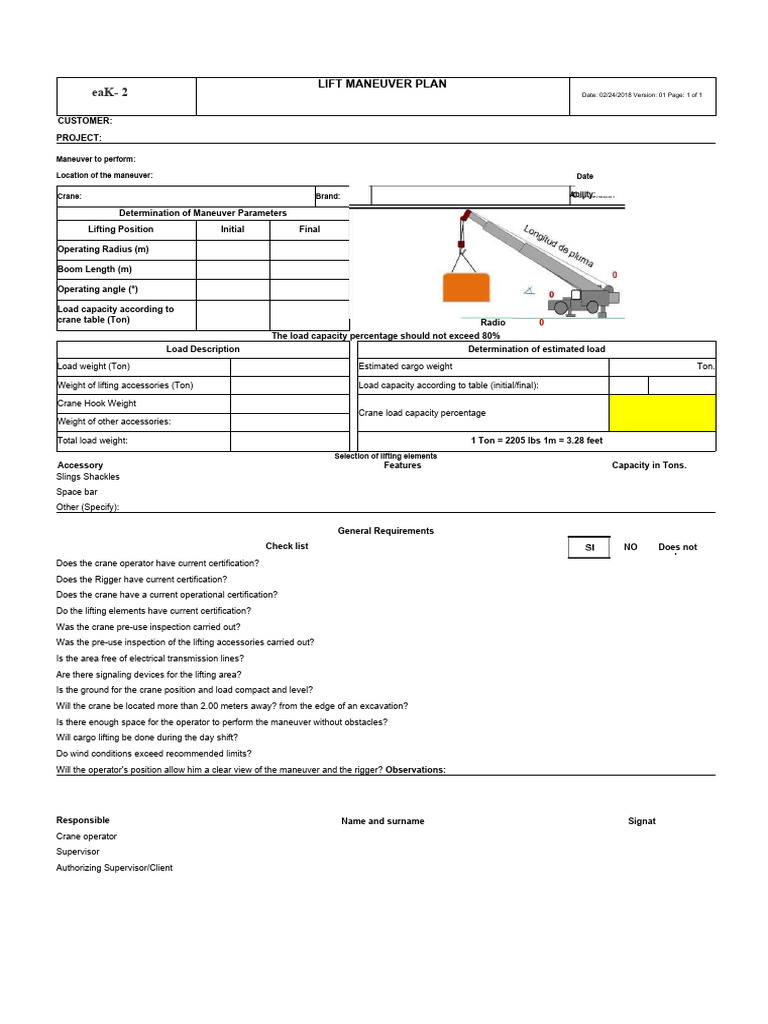 Crane Lift Maneuver Plan Checklist | PDF | Crane (Machine)