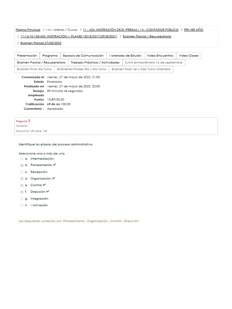 Examen Parcial 27 - 05 - 2022 - Revisión Del Intento | PDF | Planificación | Presupuesto