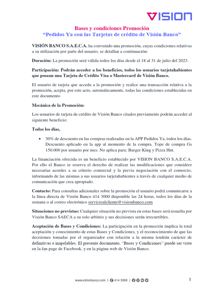 Bases y Condiciones - PedidosYa 07.23 | PDF