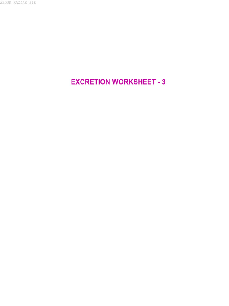 Excretion Worksheet 3 | PDF | Kidney | Endocrine System