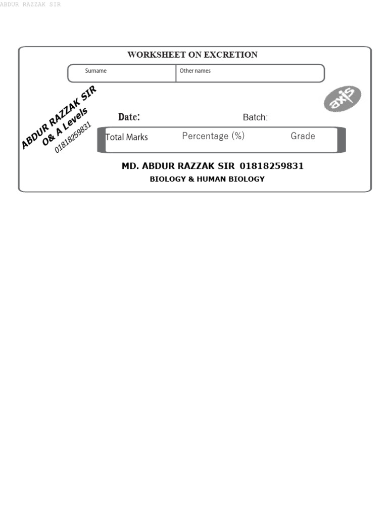 Biology Worksheet: Nephron & Urine | PDF | Medical Specialties ...