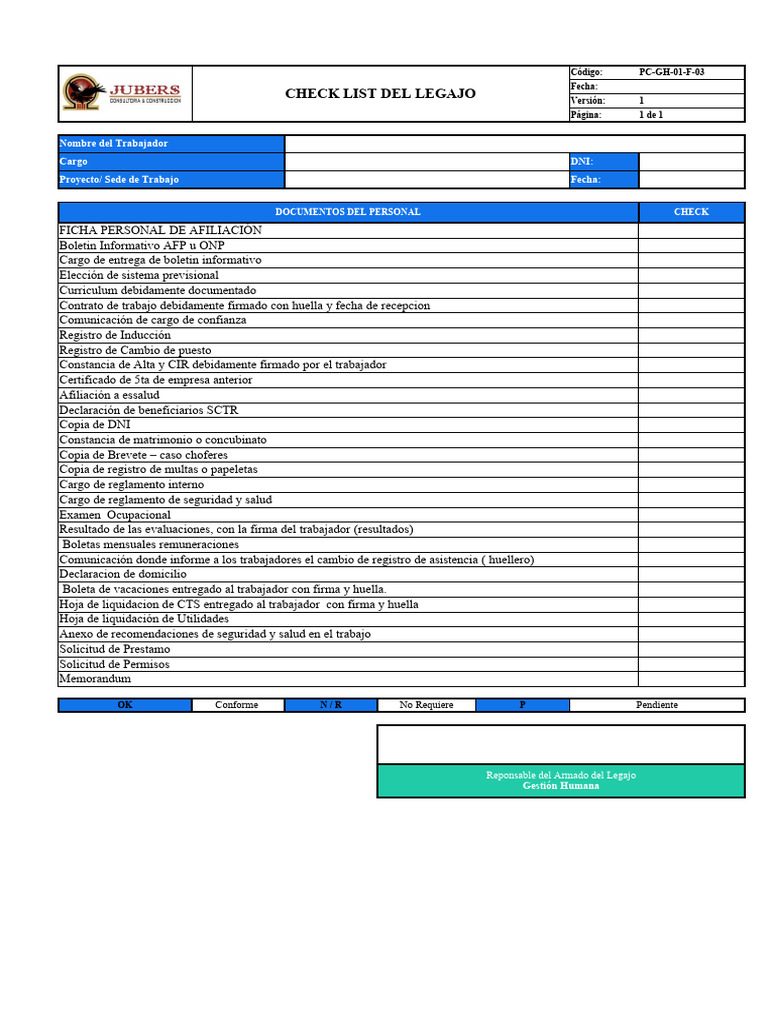 PC-GH-01-F-03 Check List de Legajo - CDJ | PDF