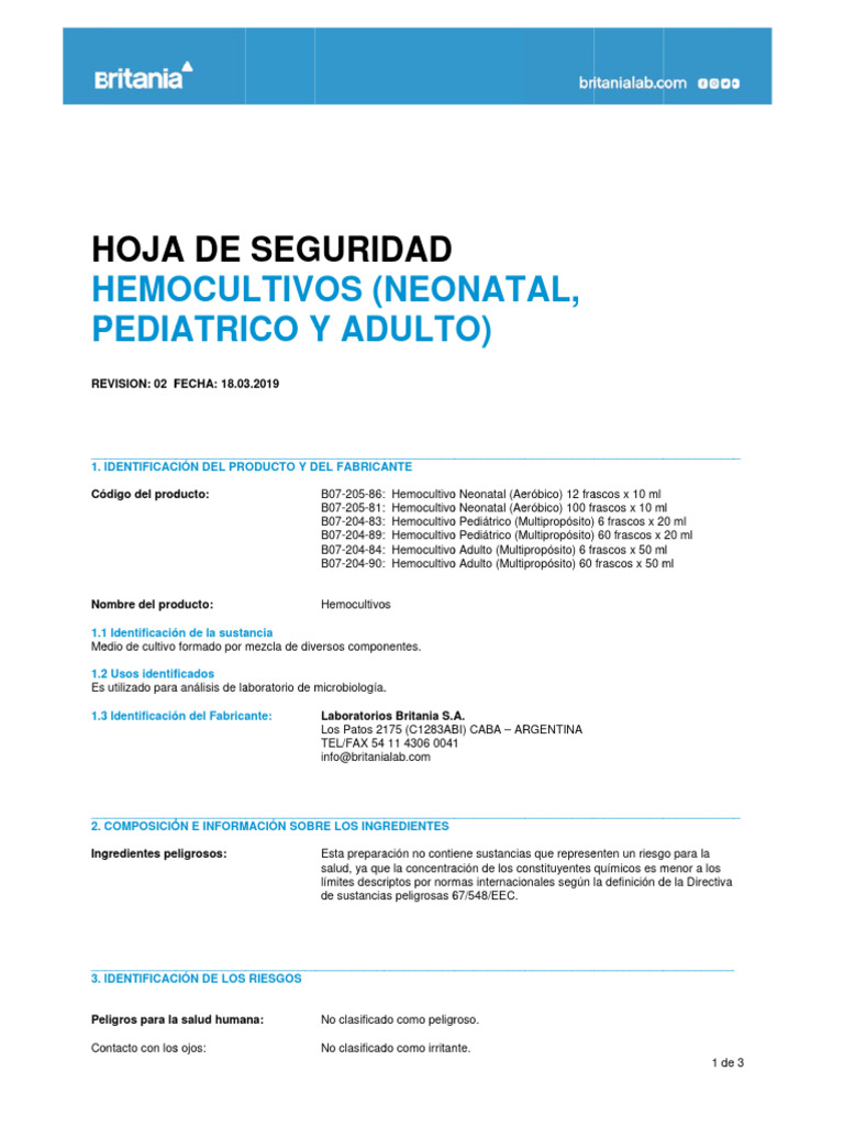 Hoja de Seguridad | PDF | Ciencia medioambiental | Especialidades Medicas