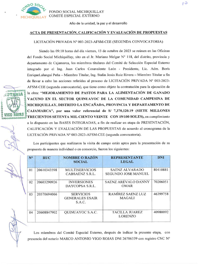 ACTA DE CALIFICACION Y BUENA PRO - LP N°007-2023-FSM-CEE | PDF