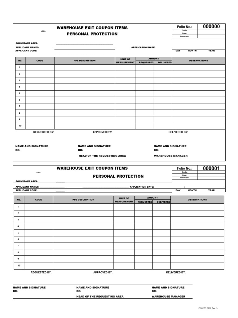 Warehouse PPE Exit Coupon Template | PDF