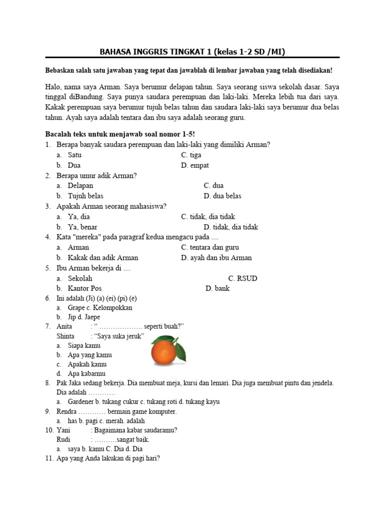 Contoh Soal Olimpiade Emerald Bahasa Inggris Level 1-2 | PDF
