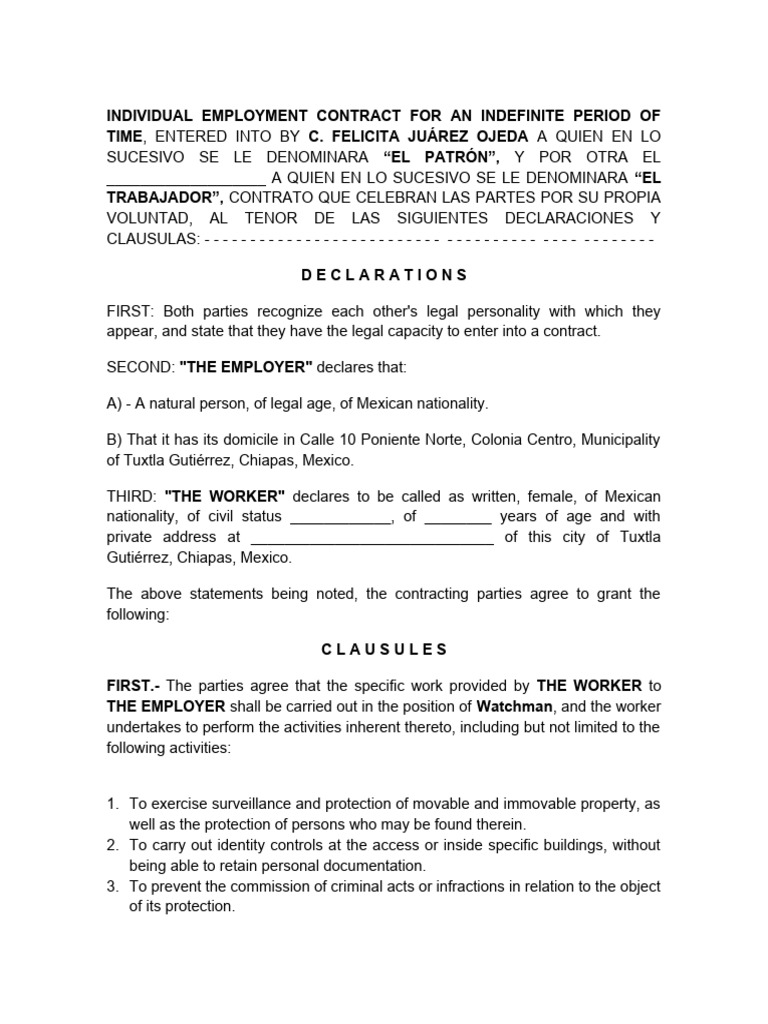 Individual Employment Contract | PDF | Employment | Working Time