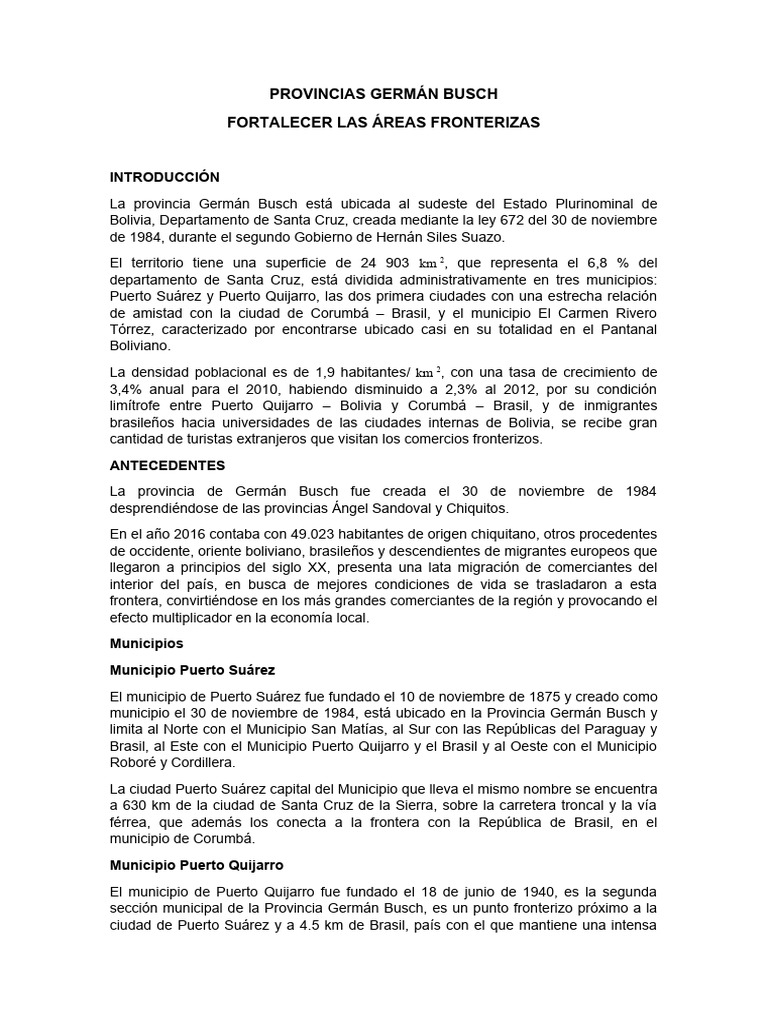PROVINCIAS GERMÁN BUSCH Zona Fronteriza | PDF | Economias