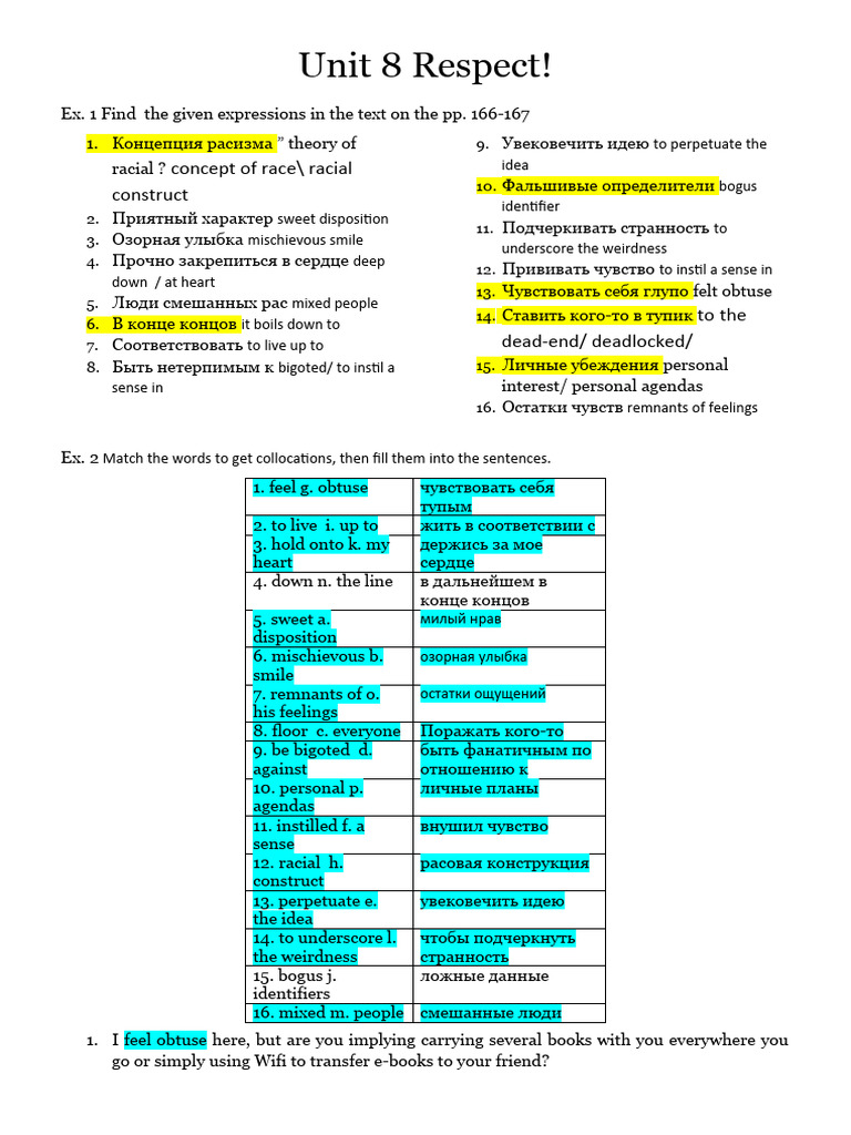 Unit 8-Respect - Stud1 | PDF