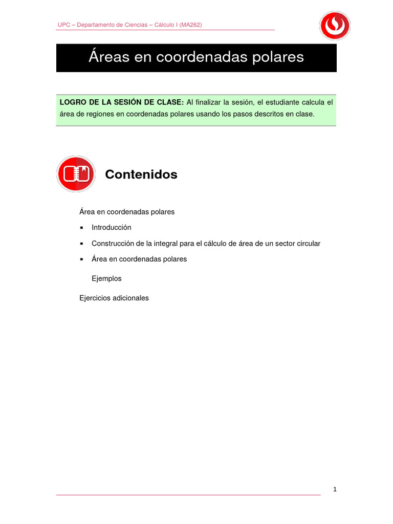 MA262 - Libro Digital - Área en Coordenadas Polares | PDF | Integral | Geometría analítica