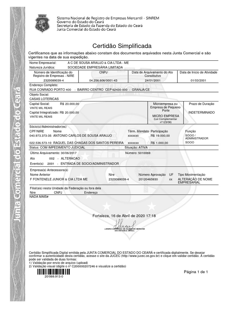 CERTIDÃO SIMPLIFICADA - MODELO | PDF