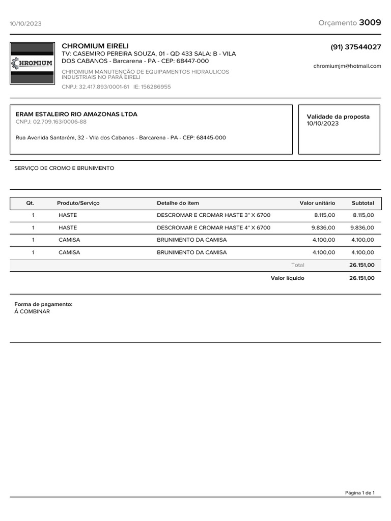 Eram Estaleiro Rio Amazonas Ltda - 10-10-2023 - Orcamento3009 | PDF