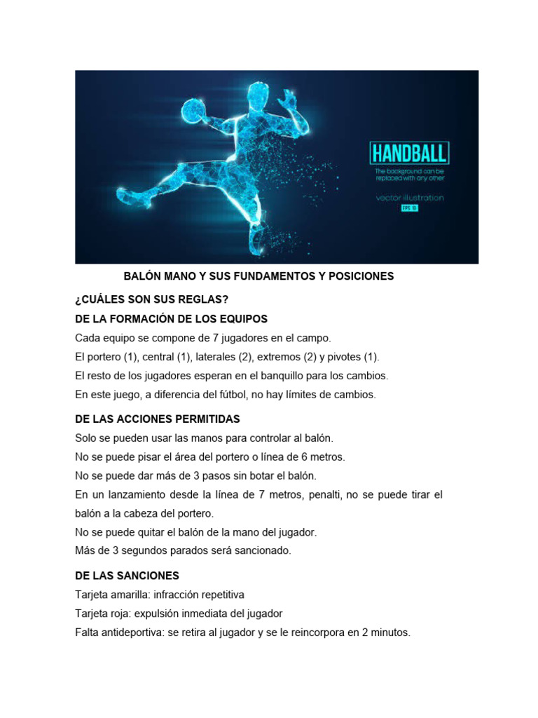 BASES Del Balón Mano FINAL | PDF | Códigos de fútbol | Variantes deportivas
